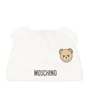 Moschino Teddy Bear Footed Romper, Bib, And Hat Set