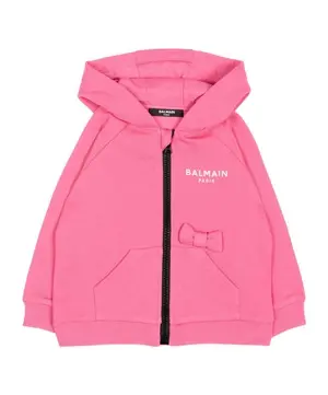 Balmain Bow-detail Zip-up Hoodie - Pink