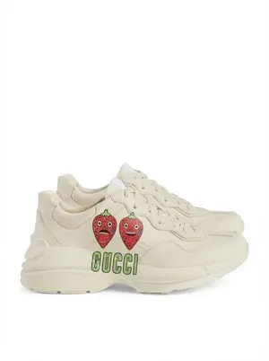 Gucci Rhyton Series Of Strawberry Printed Casual Sneakers - White