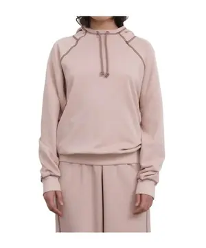 BASERANGE Fold Contrast-stitch Raglan-sleeve Hoodie - Nude