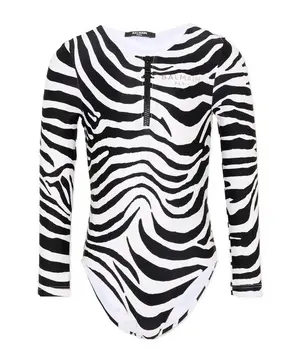 Balmain Zebra-print Long-sleeve Swimsuit - White
