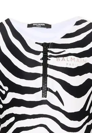 Balmain Zebra-print Long-sleeve Swimsuit