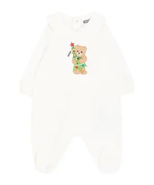 Moschino Teddy Bear Christmas Tree Print Onesie - Ivory