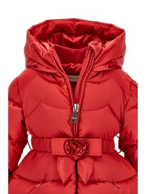 Monnalisa Padded Down Jacket With Floral Belt