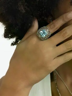 LISA NIK 18k White Gold Blue Topaz Ring