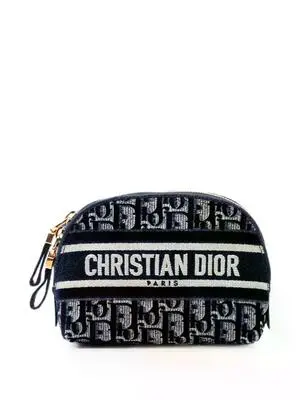 Dior 2021 Oblique Embroidered Velvet Cosmetic Pouch - Blue