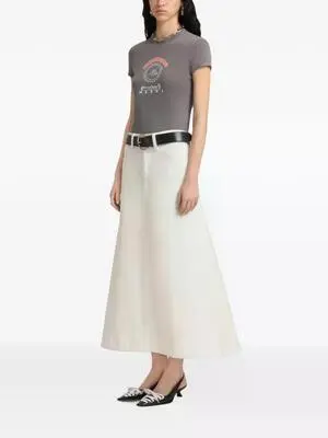 Marni White Denim Flared Midi Skirt