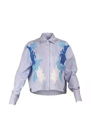 Valentino Garavani Floral-applique Striped Shirt - Blue