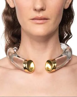 Alexis Bittar Liquid Lucite Large Capped Hinge Collar Necklace - Gold
