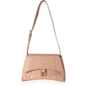 Balenciaga Beige Croc Embossed Hourglass Shoulder Bag - Neutral
