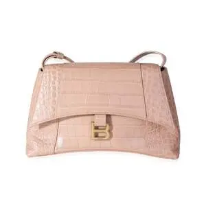 Balenciaga Beige Croc Embossed Hourglass Shoulder Bag - Neutral