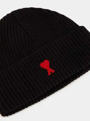AMI Paris Wool De Coeur Beanie - Black