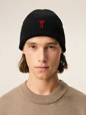 AMI Paris Wool De Coeur Beanie - Black