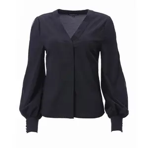 CARLOSLINES V-neck Long Sleeve Blouse - Black