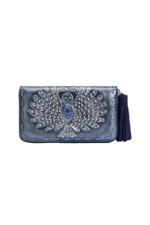 JODI LEE Love Story Owl Wallet Metallic Navy Silver - Blue