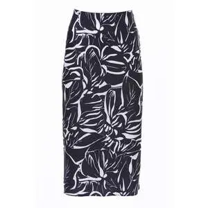 CARLOSLINES Black & White Contrasted Leaves Print Bias Skirt - Black/white