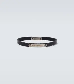 Saint Laurent Leather Bracelet With Logo - Black
