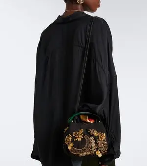 Dries Van Noten Small Embellished Top-handle Bag - Black