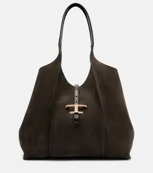 TOD'S Timeless Medium Suede Tote Bag - Brown