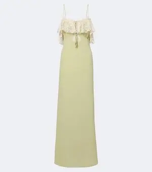 Chloé Lace-trimmed Silk Crêpe De Chine Maxi Dress - Green