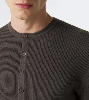 LISA YANG Falk Cotton And Cashmere Henley Shirt - Brown