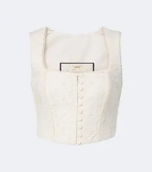 Agua Bendita Cornalina Broderie Anglaise Cotton Bustier Top - Beige
