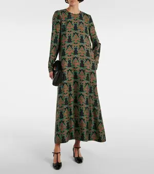La DoubleJ Swing Printed Silk Twill Midi Dress