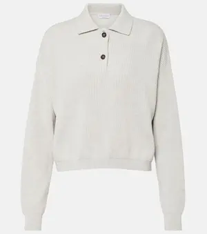 Brunello Cucinelli Ribbed-knit Cotton Polo Sweater - White