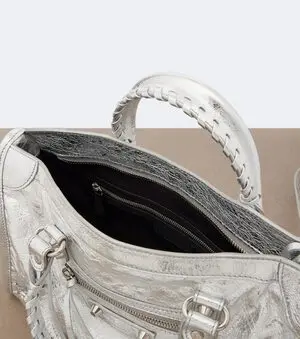 Balenciaga Le City Small Metallic Leather Top-handle Bag - Silver