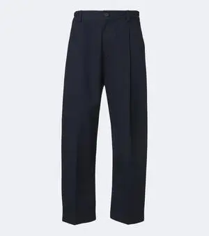 Studio Nicholson Pleated Cotton Wide-leg Pants In Indigo