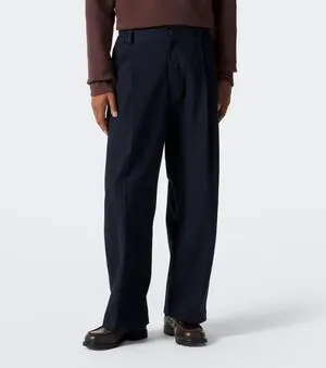 Studio Nicholson Pleated Cotton Wide-leg Pants In Indigo
