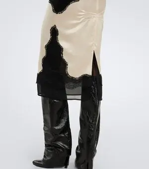 Attico Lace-trimmed Satin Midi Skirt