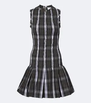 PATOU Checked Shirred Minidress - Grey