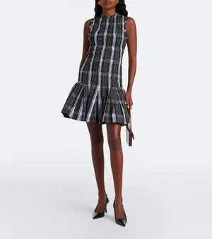 PATOU Checked Shirred Mini Dress