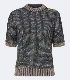 Balmain Sequined Lamé Sweater - Blue
