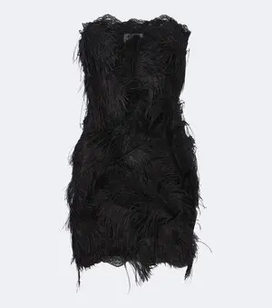 Attico Feather-trimmed Mini Dress - Black