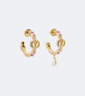 Valentino Garavani Embellished Hoop Earrings With Faux Pearls And Crystals