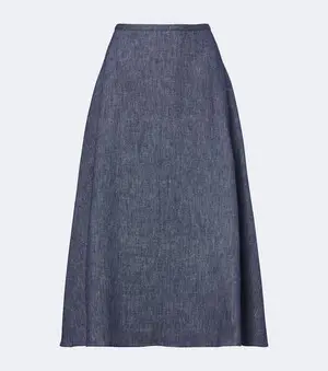 Carolina Herrera Linen, Wool, And Silk-blend Midi Skirt - Blue