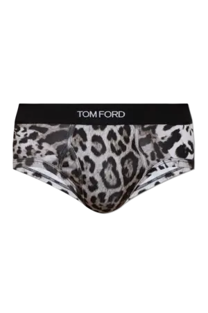 TOM FORD Cotton Briefs With Animal Print Motif - Grey