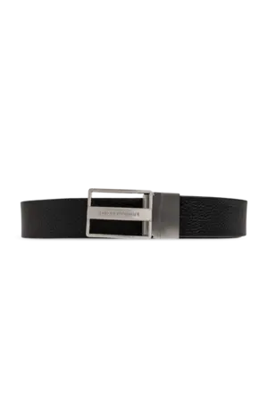 Emporio Armani Leather Belt With Textured Finish And Matte Anthracite Buckle