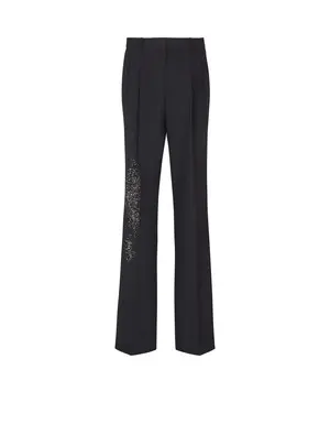 Balmain Pleated Wool Trousers With Sand Effect Embroidery - Black