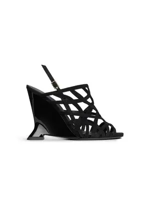 Balmain Wedge Cage Sandals In Suede - Black