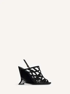 Balmain Balmain Suede Wedge Cage Sandals With Gold Tone Buckle Black
