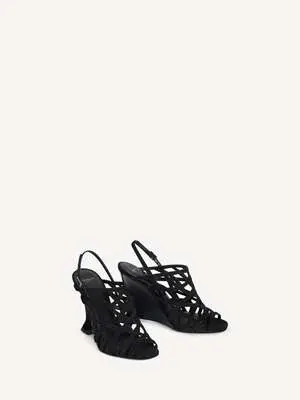 Balmain Suede Wedge Cage Sandals With Gold Tone Buckle - Black