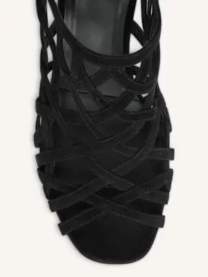 Balmain Suede Wedge Cage Sandals With Gold Tone Buckle - Black