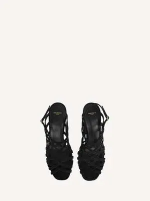 Balmain Suede Wedge Cage Sandals With Gold Tone Buckle - Black