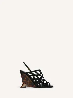 Balmain Suede Wedge Cage Sandals With Tortoiseshell-effect Lacquer - Multicolor