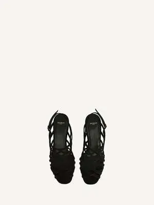 Balmain Suede Wedge Cage Sandals With Tortoiseshell-effect Lacquer - Multicolor