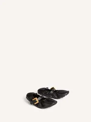 Balmain Anthem Leather Ballet Flats With Gold Buckle - Black