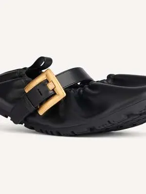 Balmain Anthem Leather Ballet Flats With Gold Buckle - Black